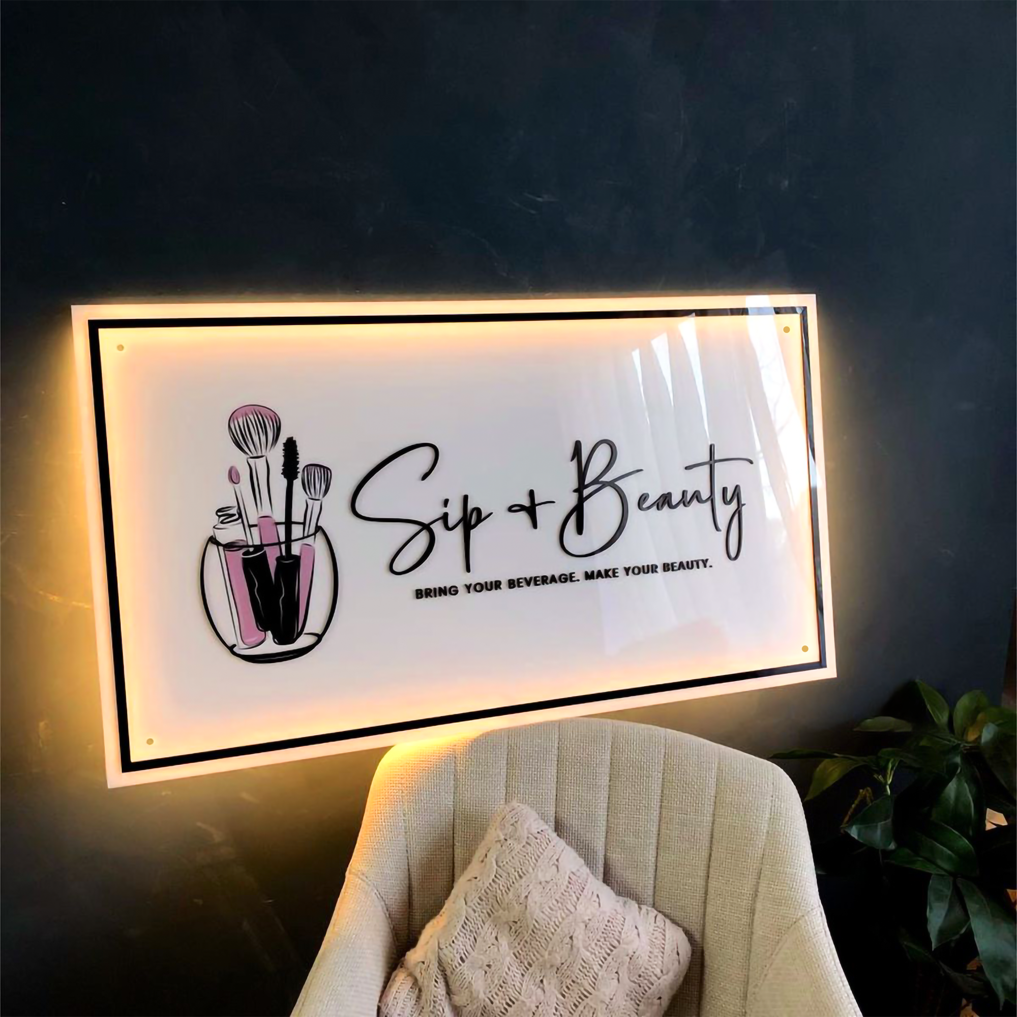 Custom White 3D Acrylic Rectangular Business Logo LED Signs | Custom ...